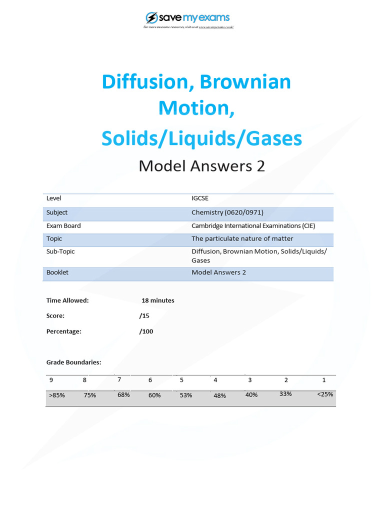 10 Diffusion Brownian Motion Solids Liquids Gases Model Answers 2 CIE ...