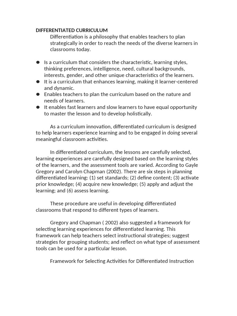 DIFFERENTIATED CURRICULUM | PDF | Differentiated Instruction | Learning
