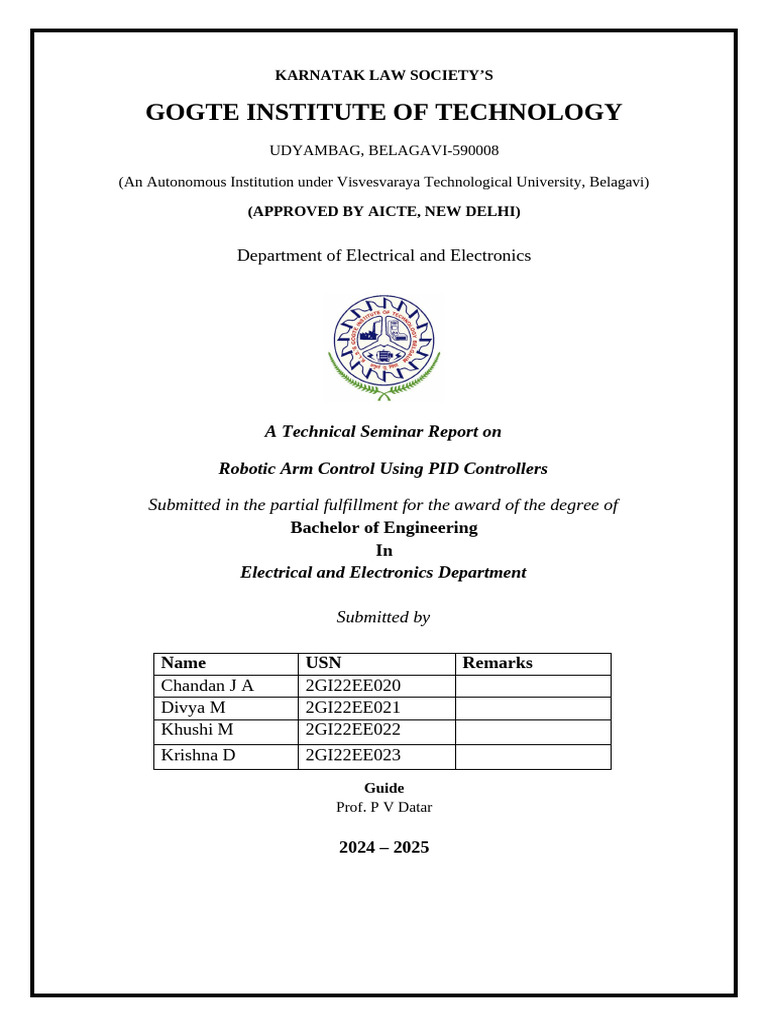 UG - Technical Seminar - Report - Format | PDF | Control Theory | Robotics