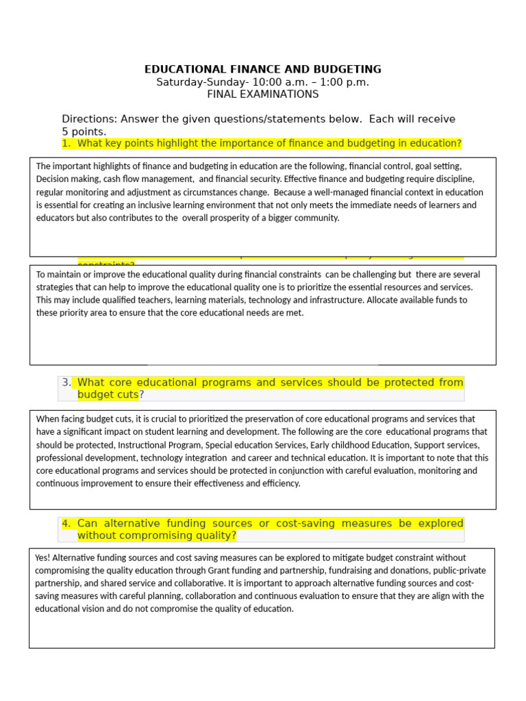 EDUCATIONAL FINANCE AND BUDGETING Finals | PDF | Budget | Learning