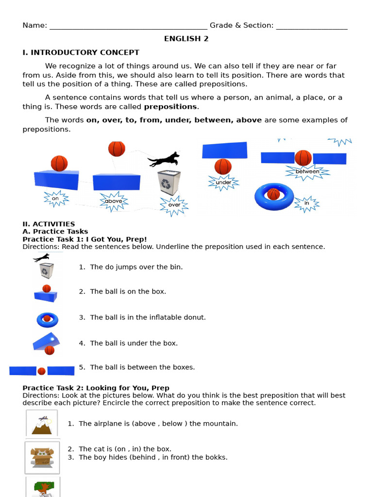 ENGLISH 2 - Prepositions | PDF