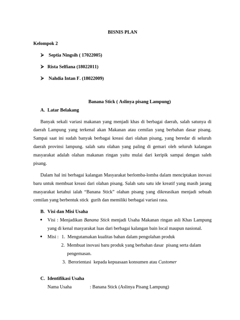 Contoh Bisnis Plan | PDF