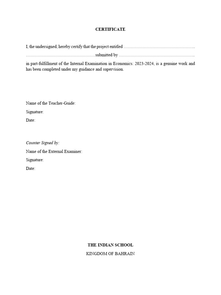 Economics Project Certification | PDF