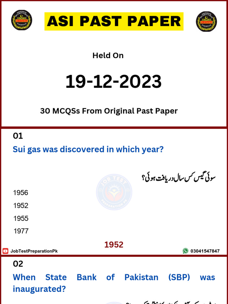 ASI Past Paper MCQs 2023 | PDF | Pakistan | Lahore