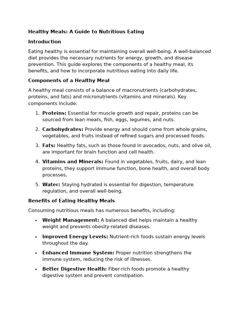 Healthy Meals | PDF | Healthy Diet | Nutrition