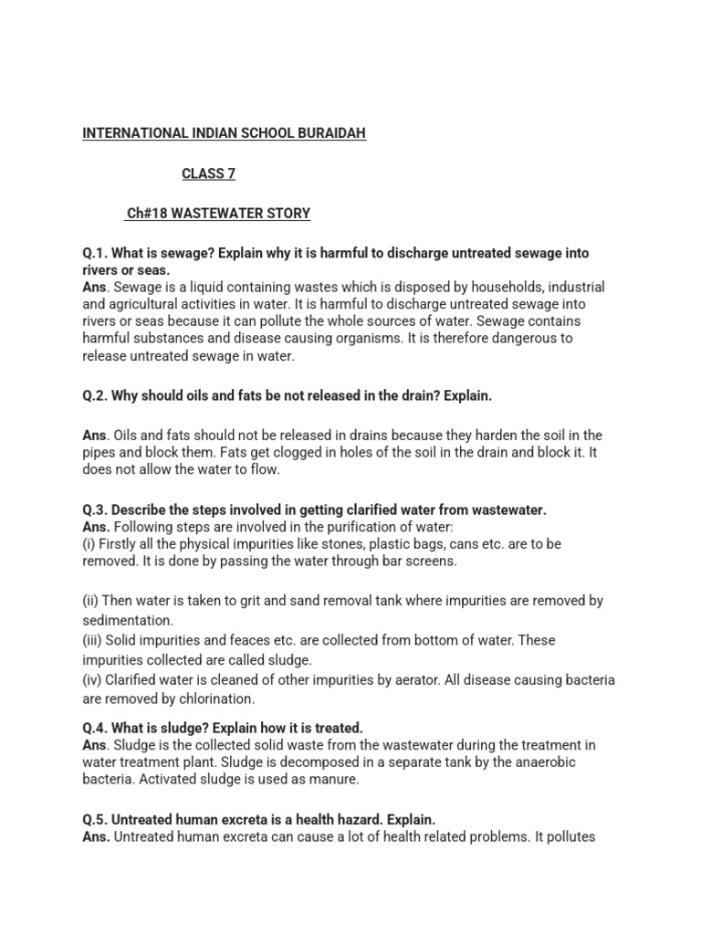 Wastewater Story Class 7 Notes | PDF | Sewage Treatment | Sanitation