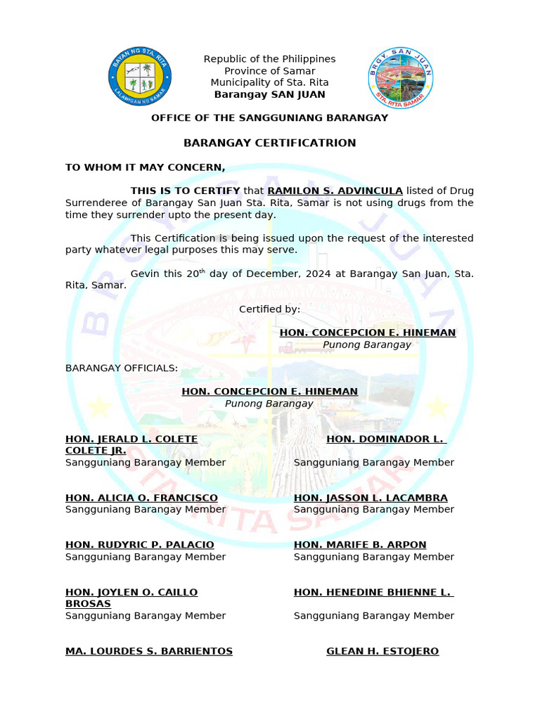 Surrenderee Certification | PDF