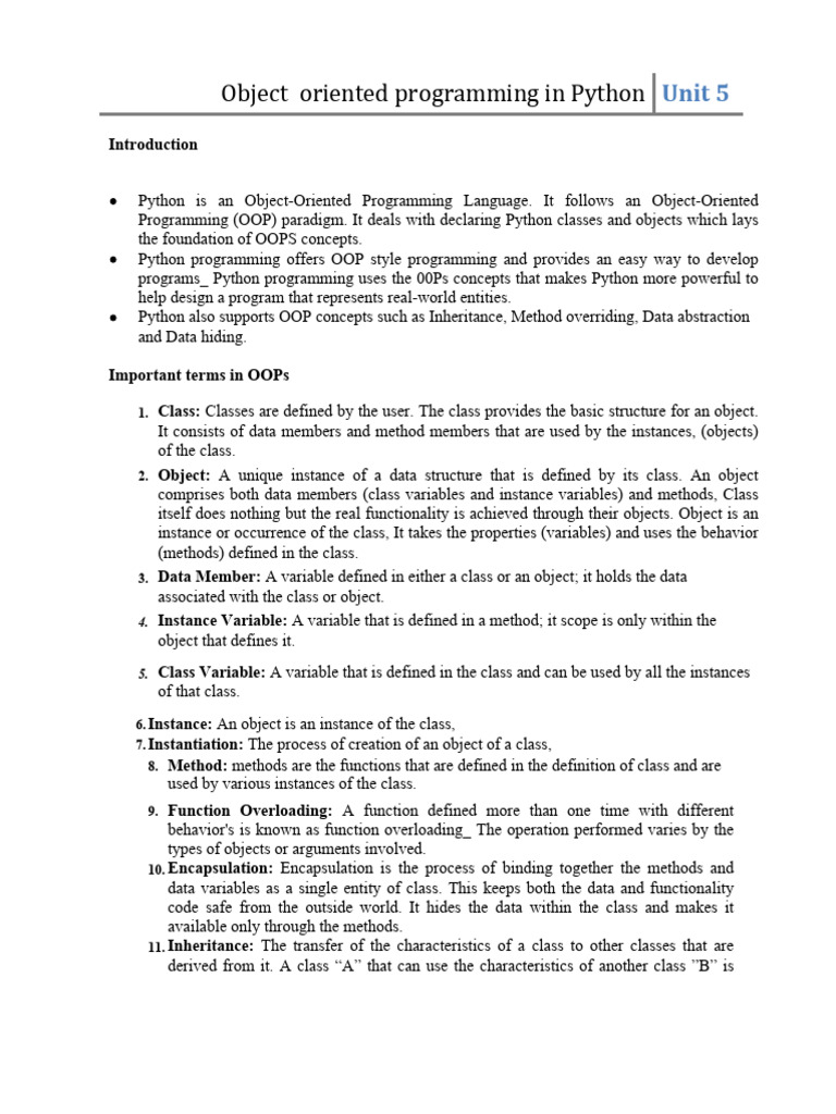 Unit 5 | PDF | Class (Computer Programming) | Inheritance (Object Oriented Programming)