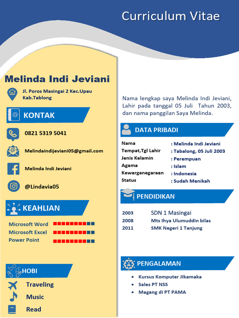CV Melinda Indi Jeviani | PDF