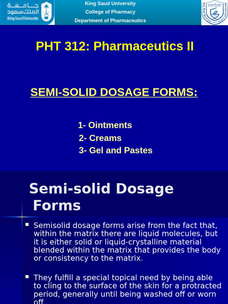 Semi-Solids Dosage Forms | PDF | Gel | Topical Medication