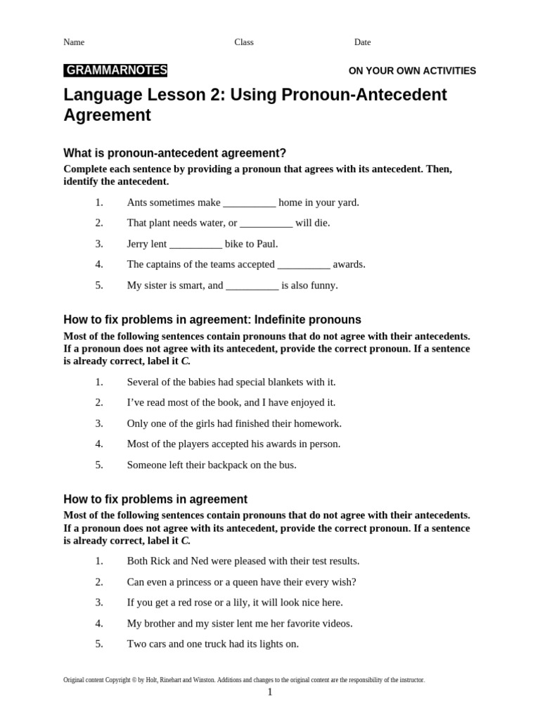 Pronouns Worksheet Beginners Level | PDF
