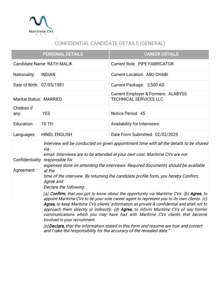 Confidential Candidate Details (General) | PDF