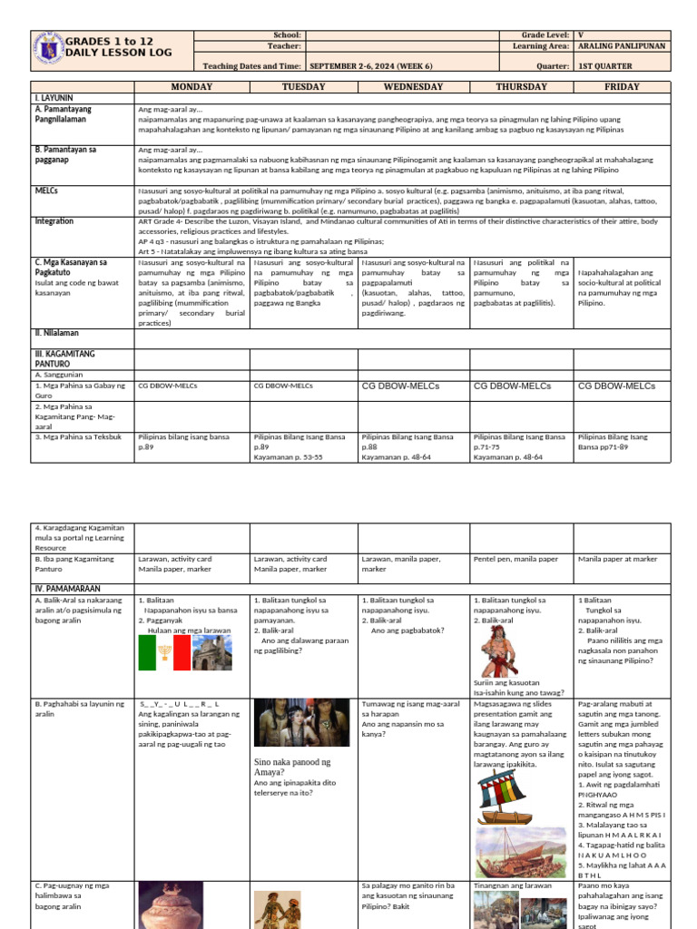 Araling Panlipunan 5 - Q1 - W6 DLL - Up | PDF