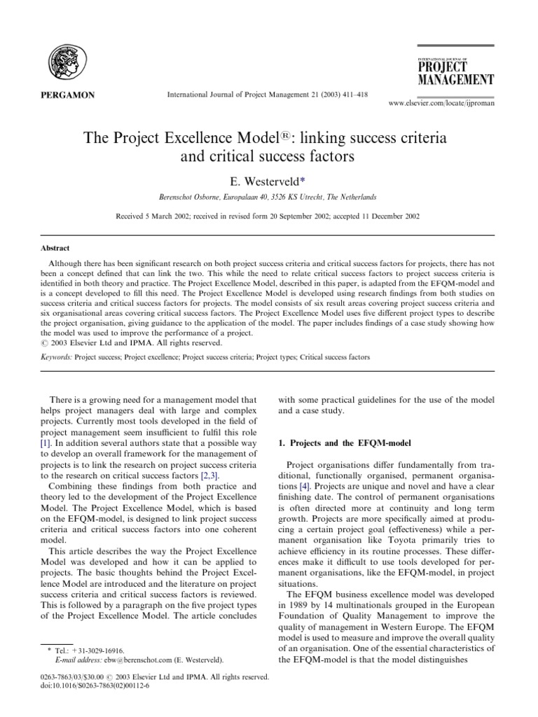 Project Excellence Model Overview | PDF | Strategic Management ...