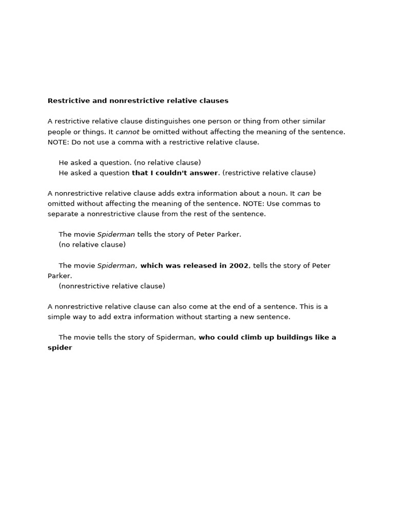 Restrictive vs. Nonrestrictive Clauses | PDF