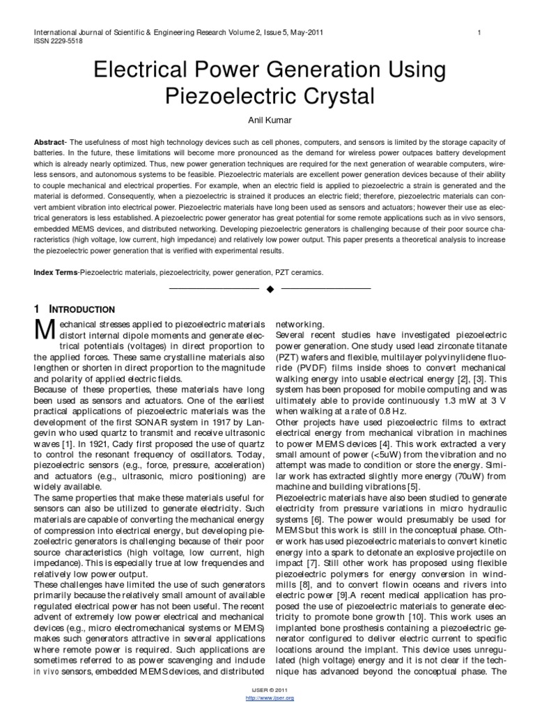 Research Paper Electrical Power Generation Using Piezoelectric Crystal ...