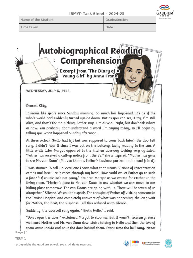AnneFrankdiarycomprehension KD | PDF