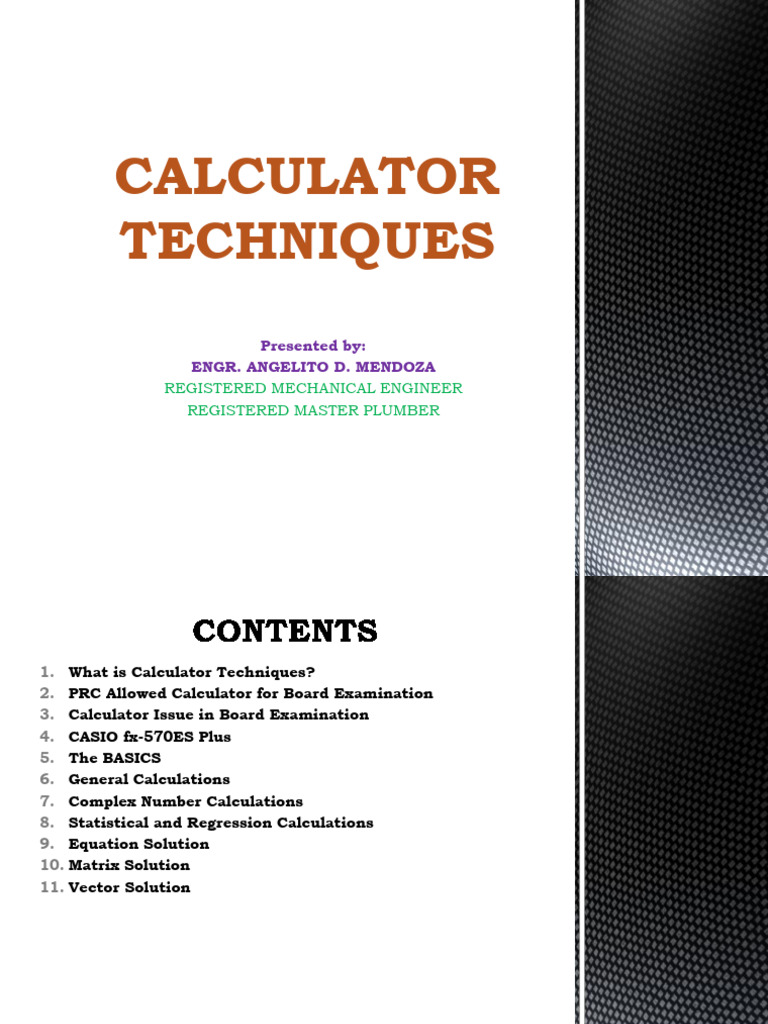 Calculator Techniques by Engr. Mendoza | PDF | Matrix (Mathematics ...