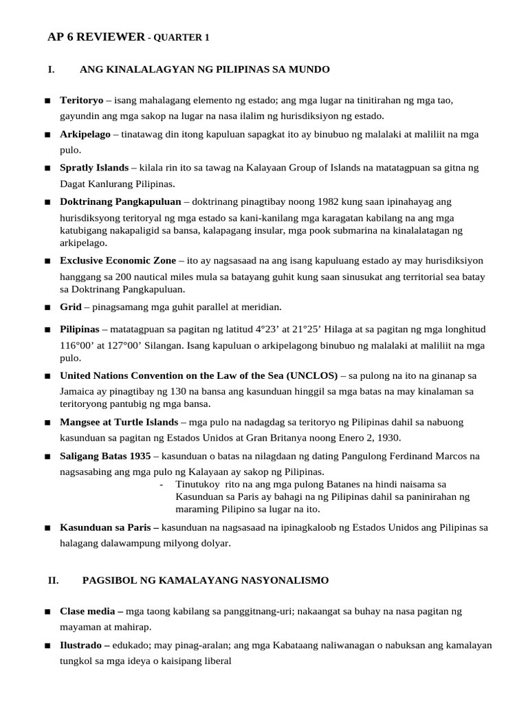 Grade6 - First Q - Reviewer | PDF