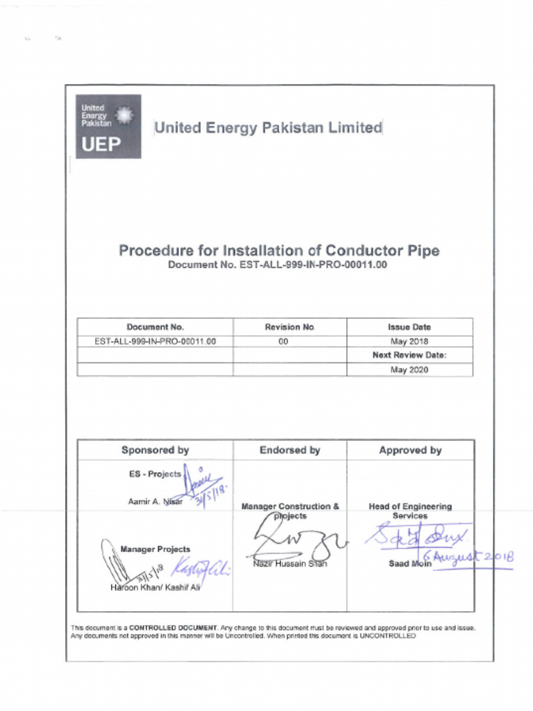 Procedure For Installation of Conductor Pipe PDF | PDF