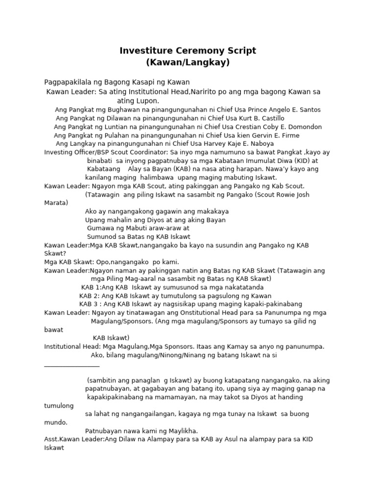 Investiture Ceremony Script Dmay | PDF