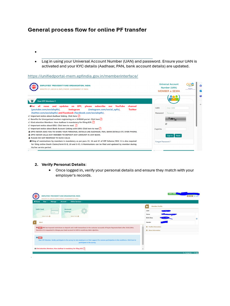 Online PF Transfer Process Guide | PDF | Security Technology ...