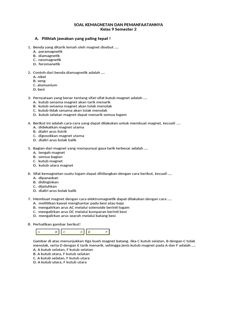 Soal Kemagnetan Kelas 9 Semester 2 | PDF