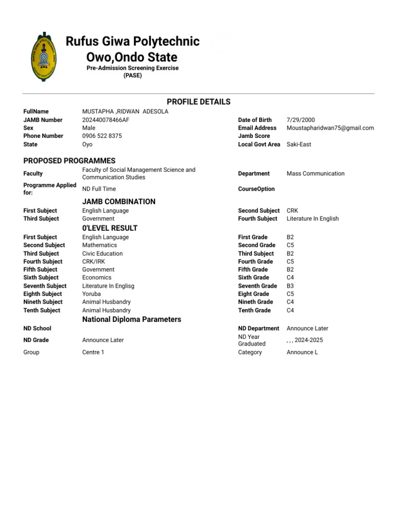 Rufus Giwa Poly Mass Comm Screening | PDF