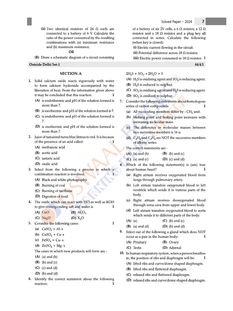 2024 Solved Paper Outside Delhi Set-1 | PDF