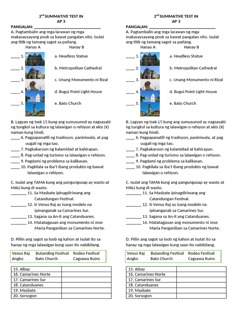 2 Summative Test in AP3 PANGALAN: - 2 Summative Test in AP3 PANGALAN | PDF