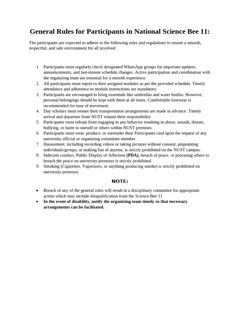 National Science Bee 11 Participant Rules | PDF