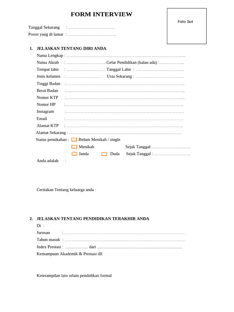 Formulir Wawancara Kerja Lengkap | PDF