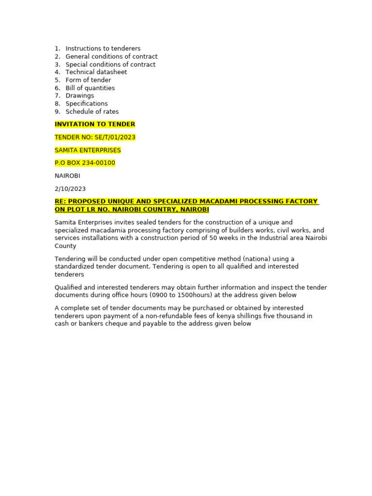 Instructions To Tenderers | PDF