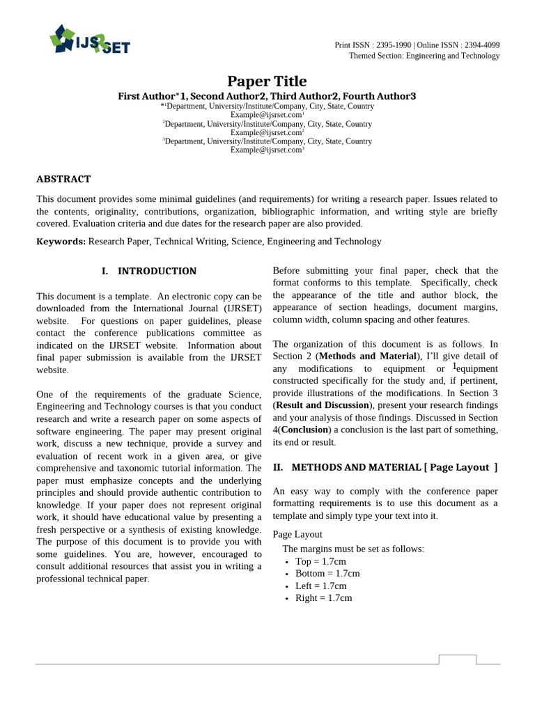 IJSRSET Paper Template A4 | PDF | Typefaces | Paragraph