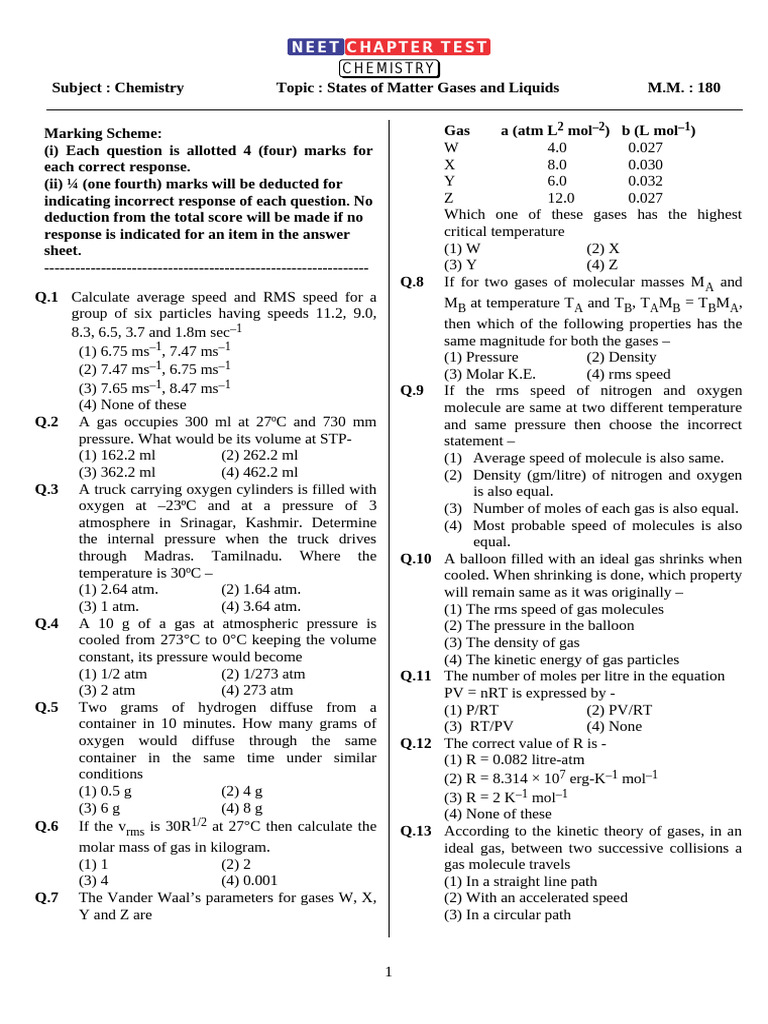 Chemistry States of Matter Quiz | PDF | Gases | Mole (Unit)