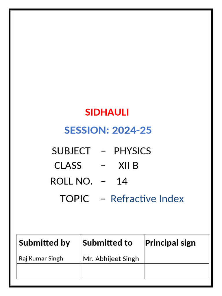 Refractive Index Project XII B | PDF