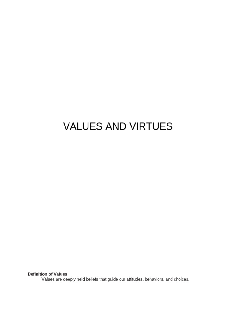 Values and Virtues | PDF | Virtue | Seven Deadly Sins