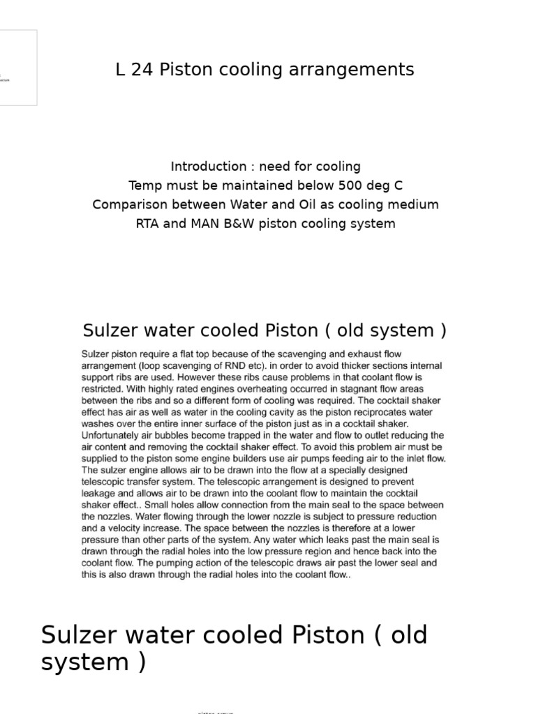 L 24 Piston Cooling Arrangements ME LO System MAN & RTA Engines | PDF ...