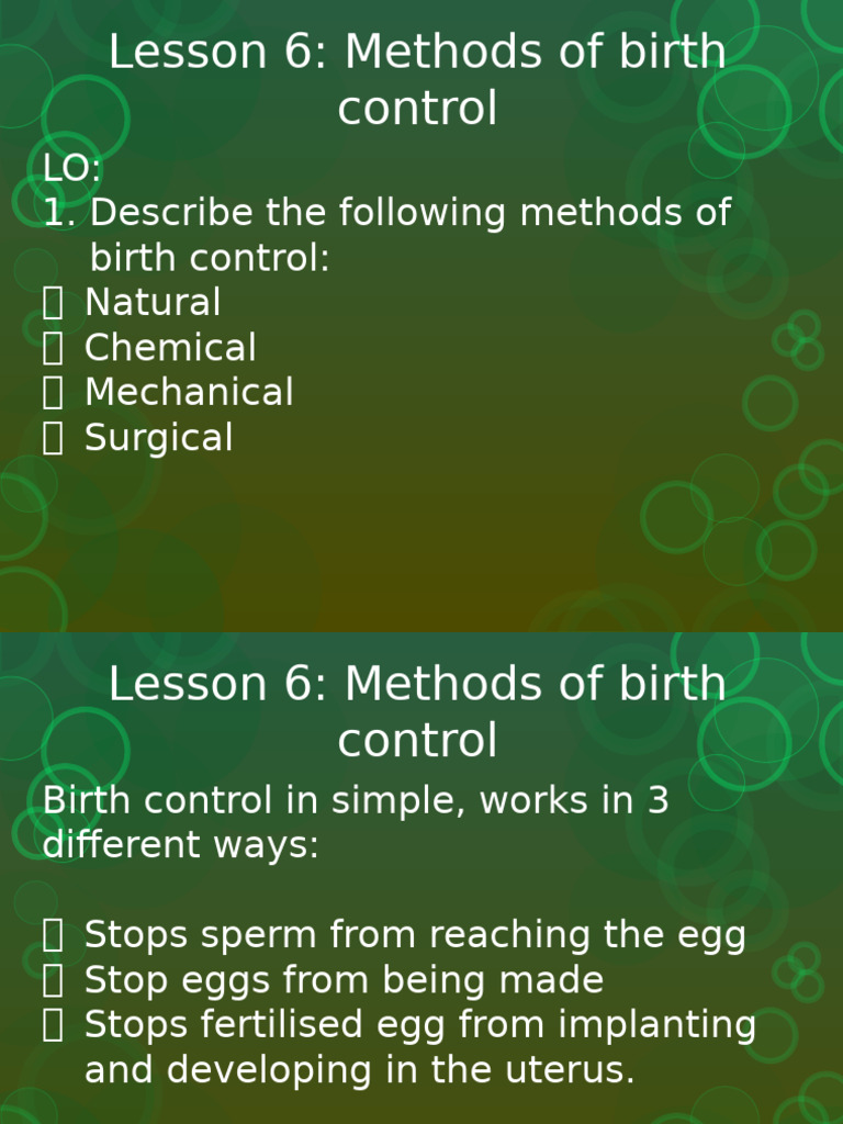 Chapter 9 Lesson 6 Methods of Birth Control | PDF | Combined Oral ...