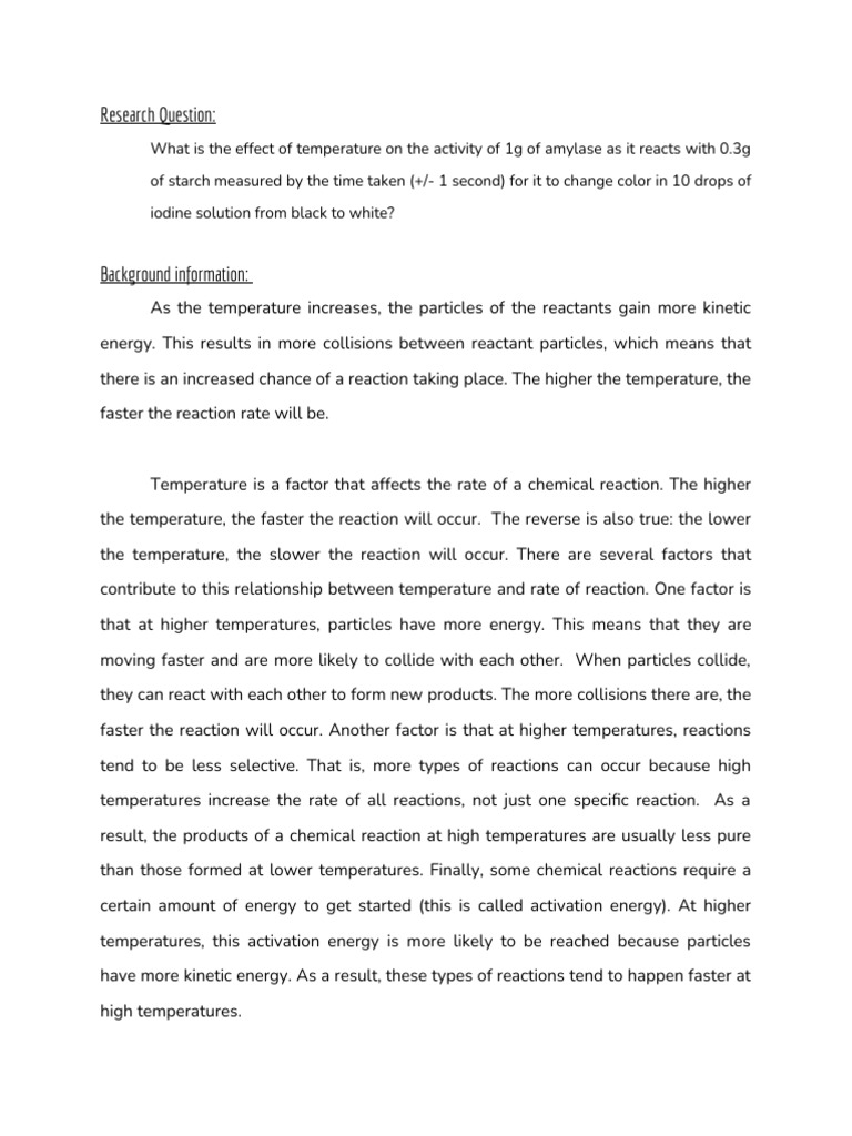 Bio Lab Report - Amylase and Starch | PDF | Reaction Rate | Chemical ...