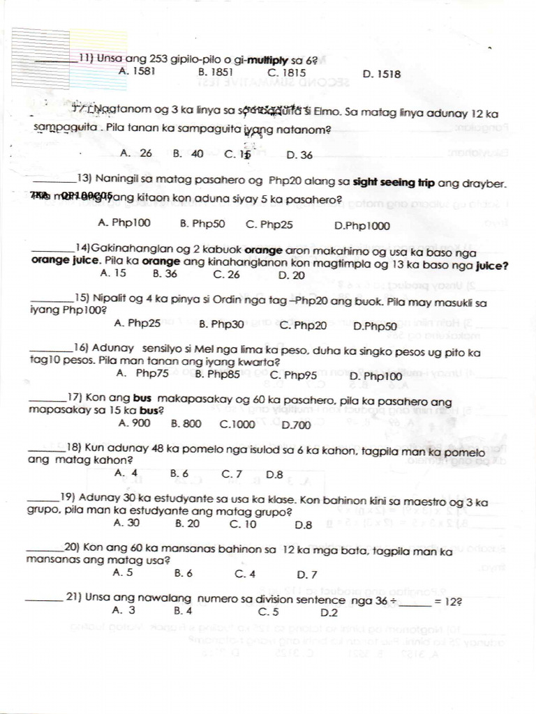 math 2nd quarter page 2 | PDF