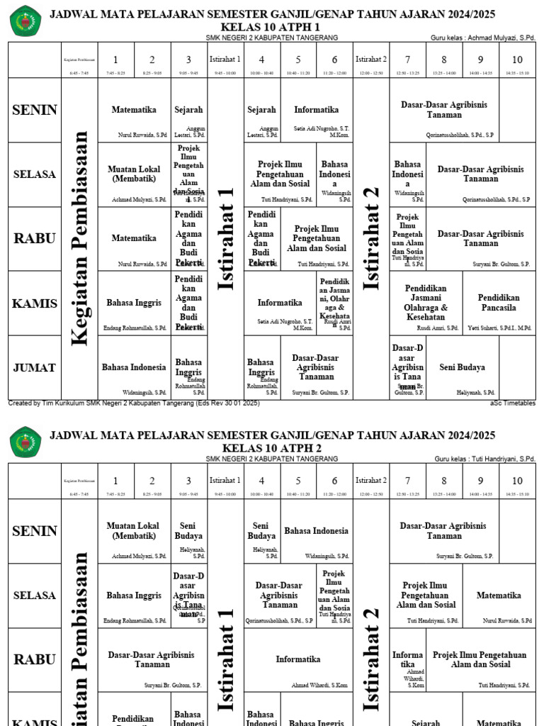 Jadwal Kelas (Update 30 01 2025) | PDF