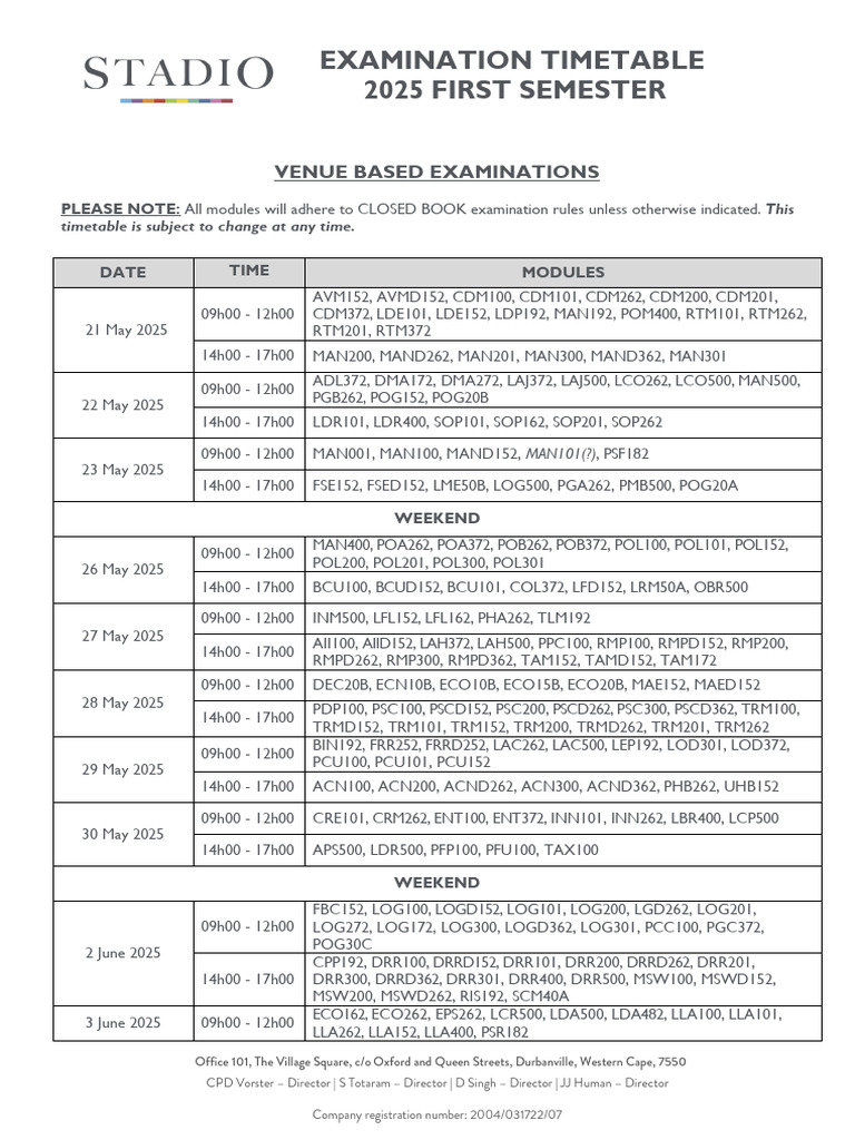 E1 Stadio DL Exam Timetable 2025 01 Sa&nam FN 1 | PDF | Educational Stages | Qualifications