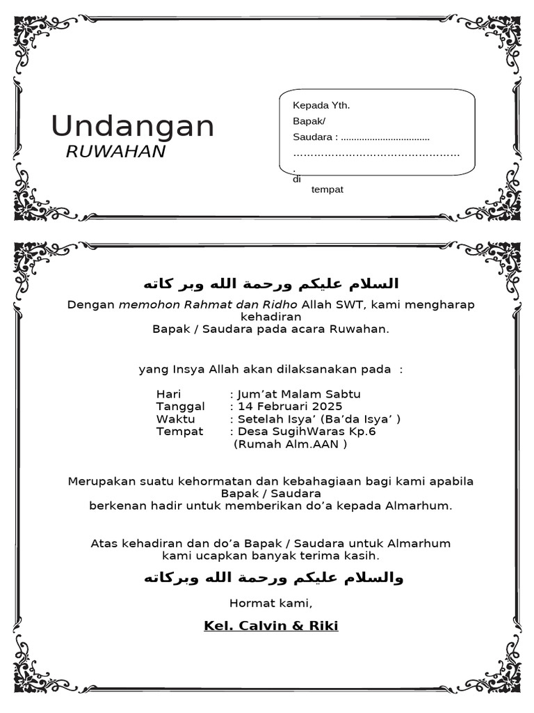 Undangan Tahlil Ms Word | PDF