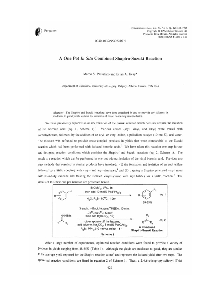 Shapiro and Suzuki Reaction | PDF | Organic Chemistry | Chemistry