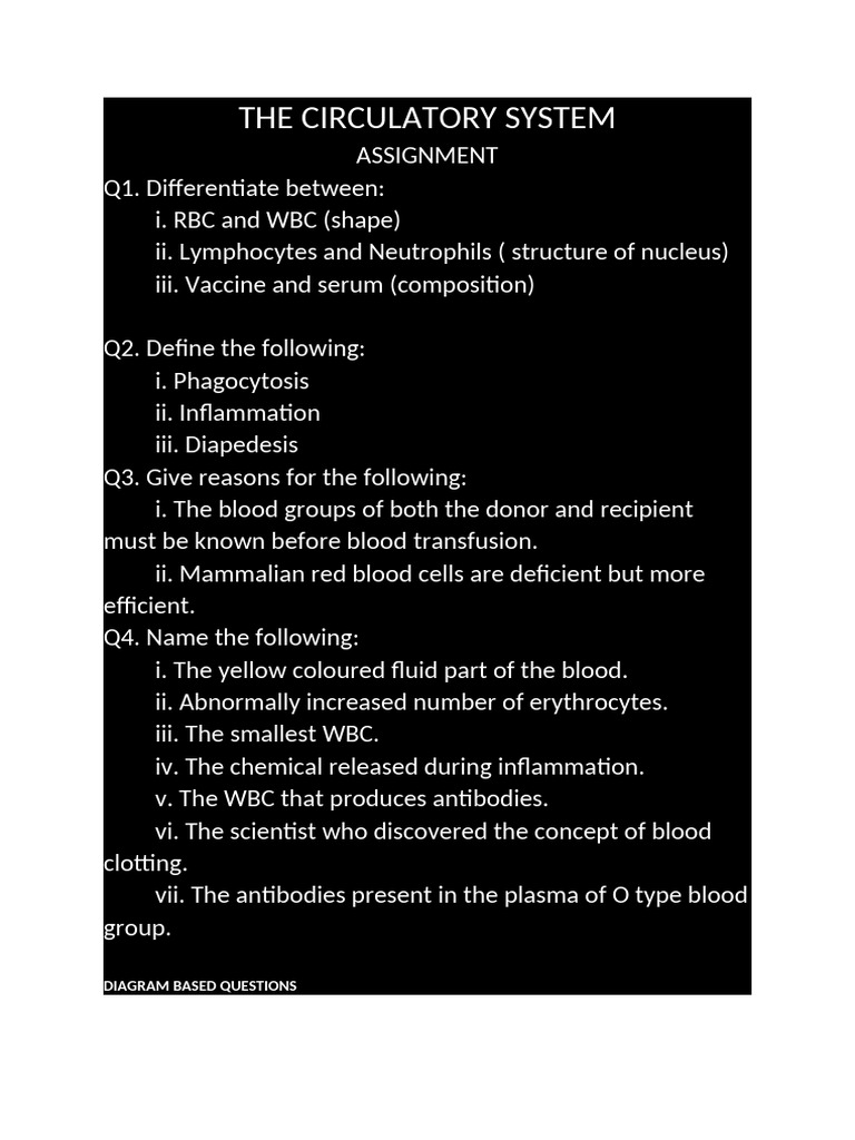Circulatory System Assignment Guide | PDF