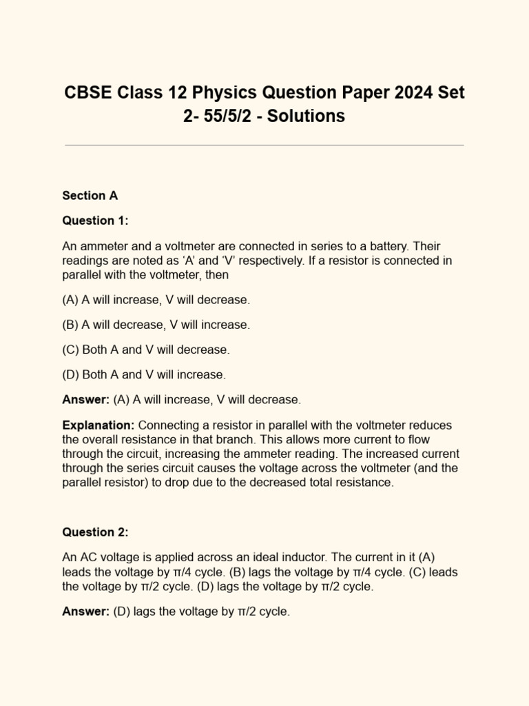 CBSE Class 12 Physics Question Paper 2024 Set 2 55-5-2 | PDF | Diode ...