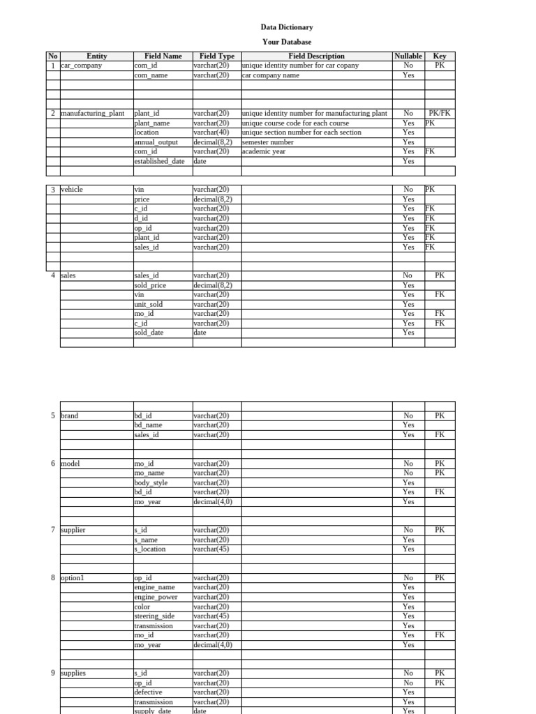 Data Dictionary Format | PDF | Information Science | Information Technology