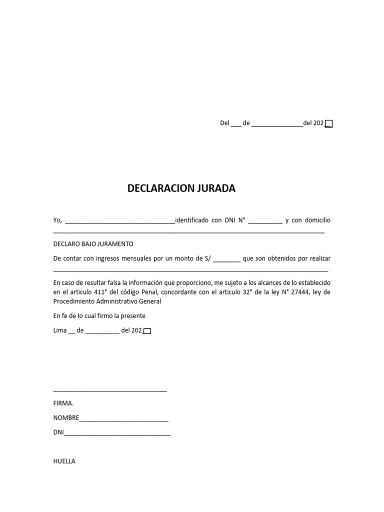 DECLARACION JURADA DE INGRESOS | PDF