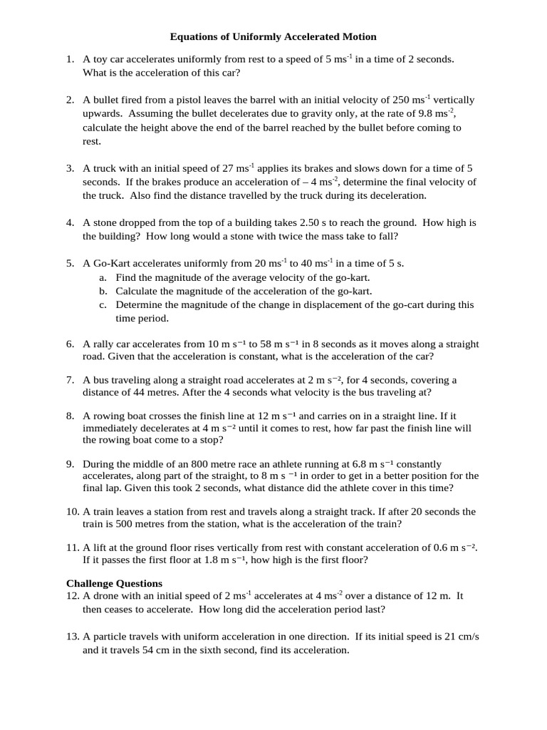Uniformly Accelerated Motion Problems | PDF | Acceleration | Velocity